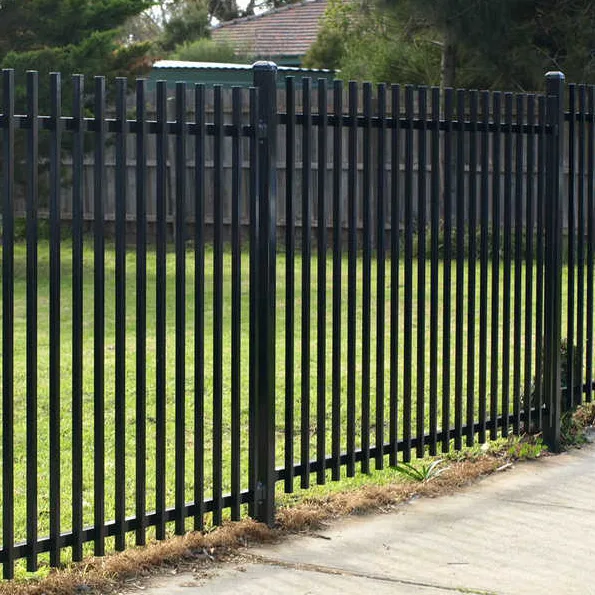 Black 2 Rail Steel Extended Picket Fence - FENCE DEPOT